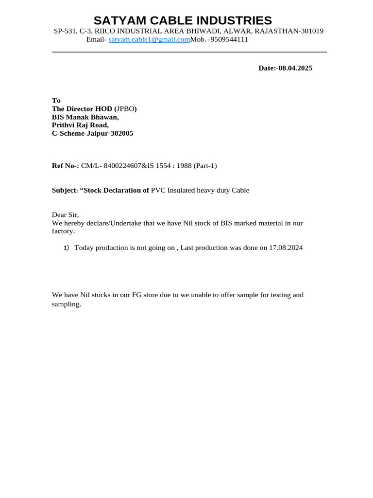 Stock Declaration 1554 08.04.25 | PDF