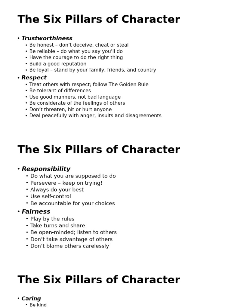 Six Pillars of Character Explained | PDF | Autonomy | Profession