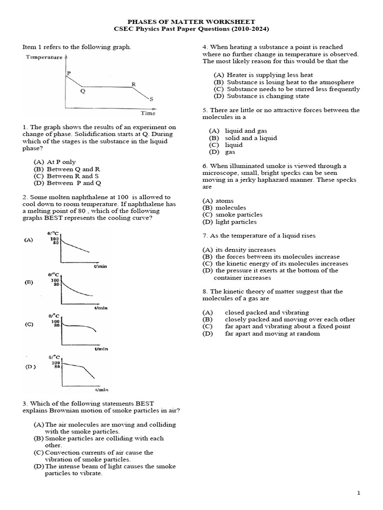 Phases of Matter Worksheet Answers | PDF | Gases | Matter