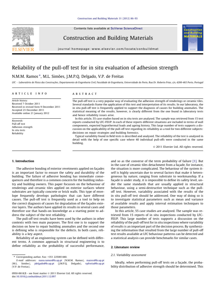 Reliability of The Pull Off Test For in | PDF | Strength Of Materials ...