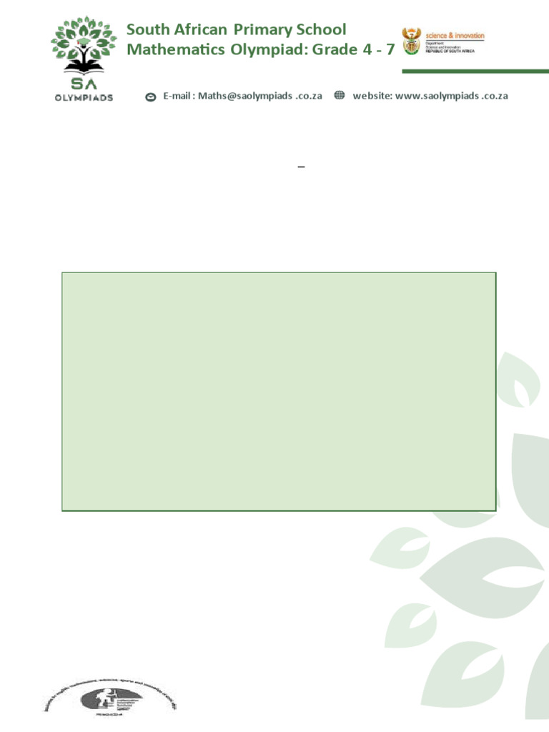 FEMSSISA Grade 6 Mathematics Olympiads 2024 | PDF | Area | Mathematics