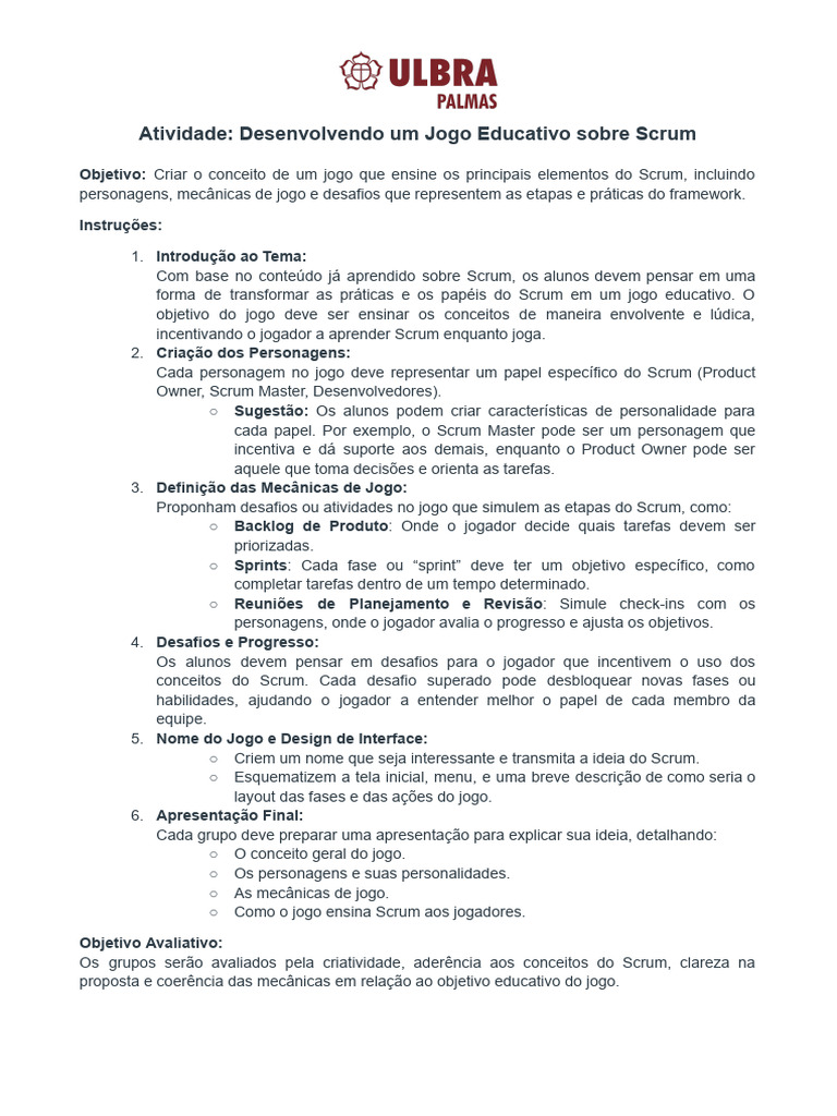 Jogo Educativo sobre Scrum | PDF