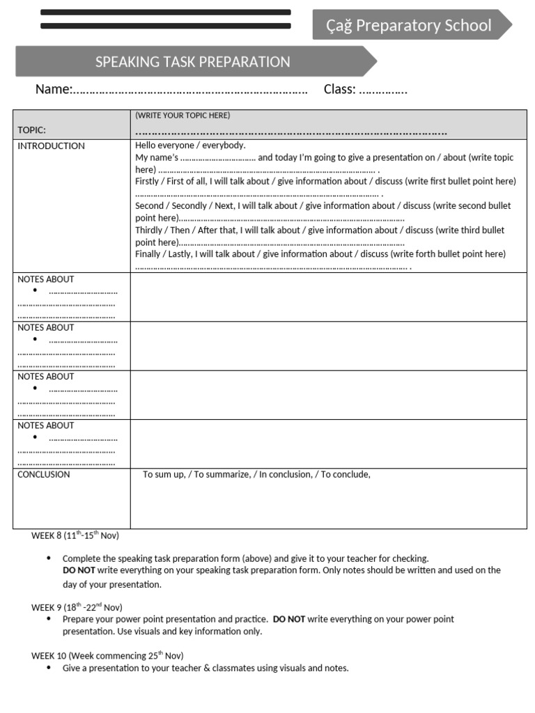 Speaking Task Preparation Form | PDF