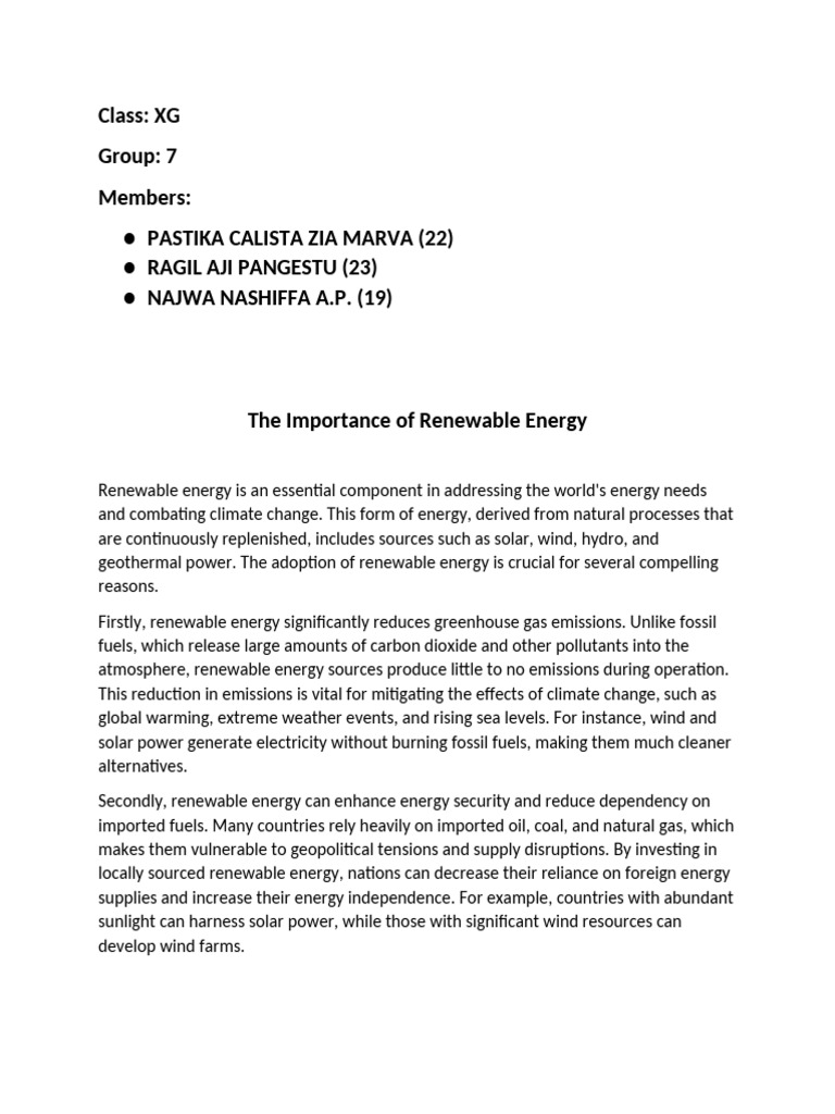 Importance of Renewable Energy Explained | PDF | Renewable Energy ...