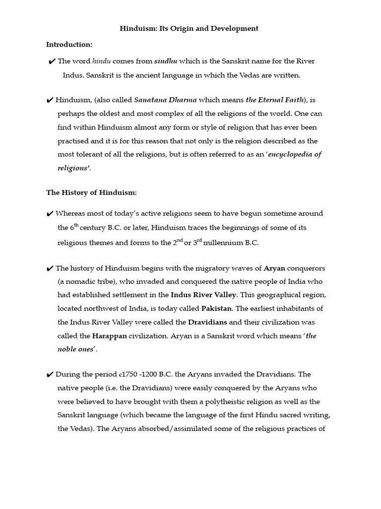 Information Sheet: The Origin of Hinduism | PDF