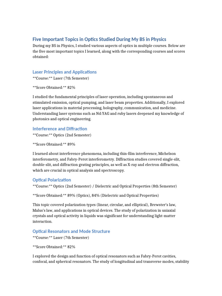 Five Important Optics Topics | PDF | Optics | Laser