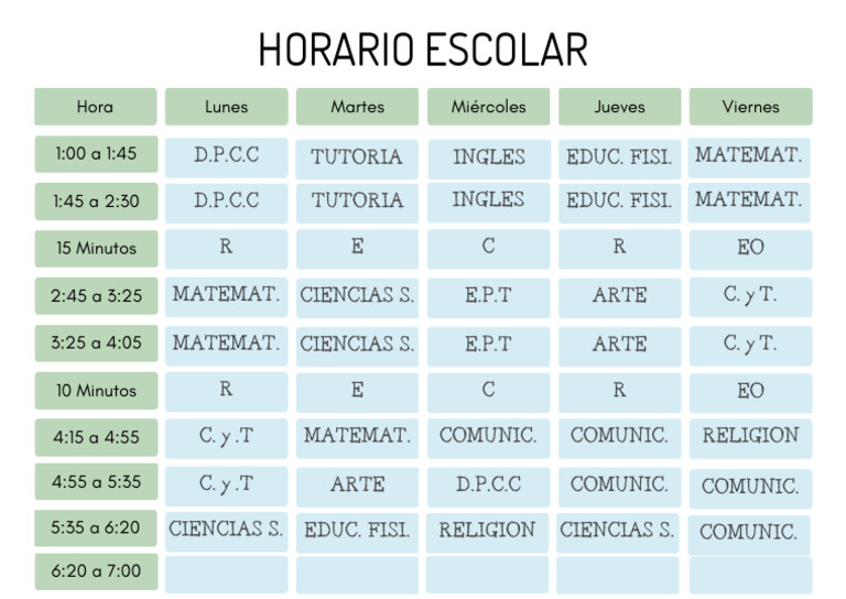 Horario Escolar | PDF