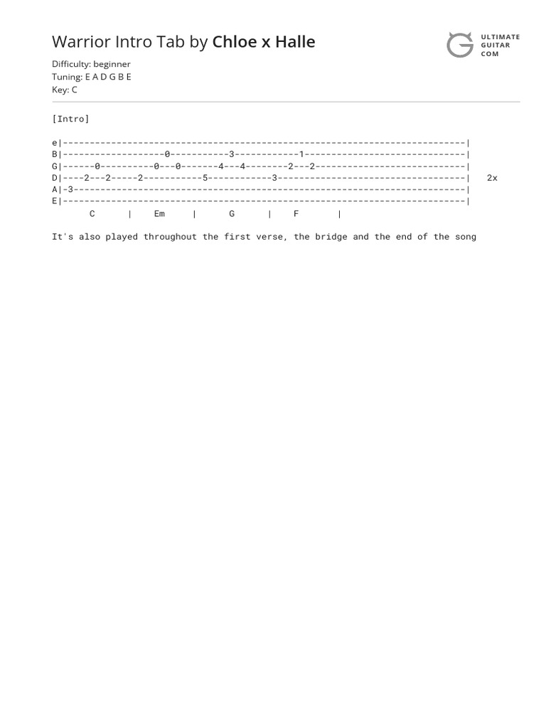 Warrior Tab by Chloe X Halletabs at Ultimate Guitar Archive | PDF