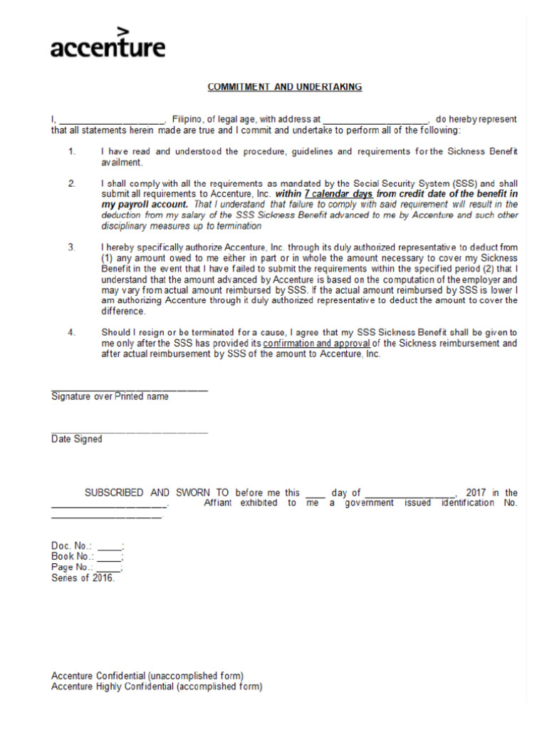 SSS Sickness Benefits Commitment and Undertaking Form | PDF