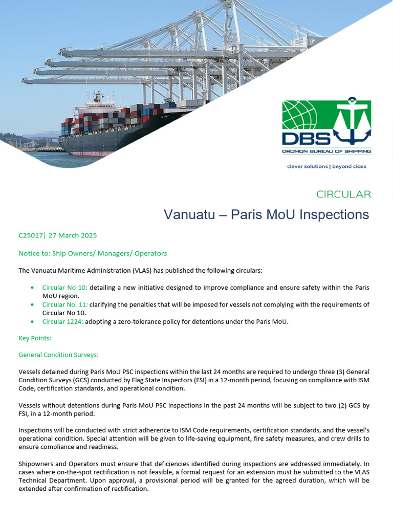 C25017 Vanuatu Paris MoU PSC Inspections | PDF