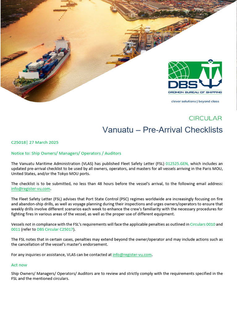 C25018 Vanuatu Pre Arrival Checklists | PDF