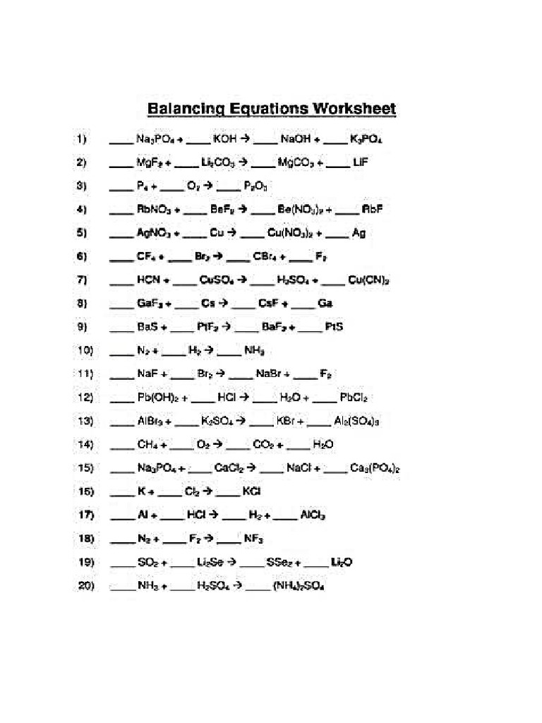 Balancing Worksheet 1 | PDF