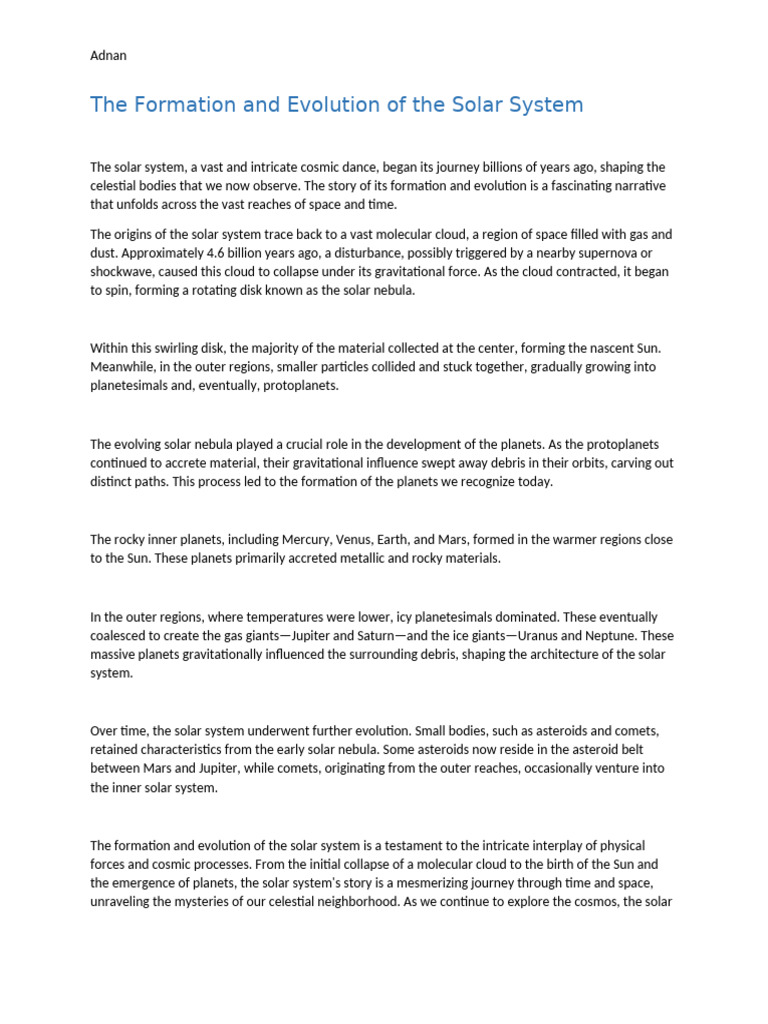 The Formation and Evolution of the Solar System | PDF | Solar System ...