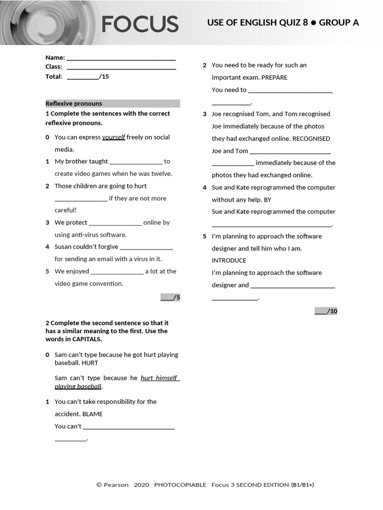 Focus3 2E UoE Quiz Unit8 GroupA | PDF