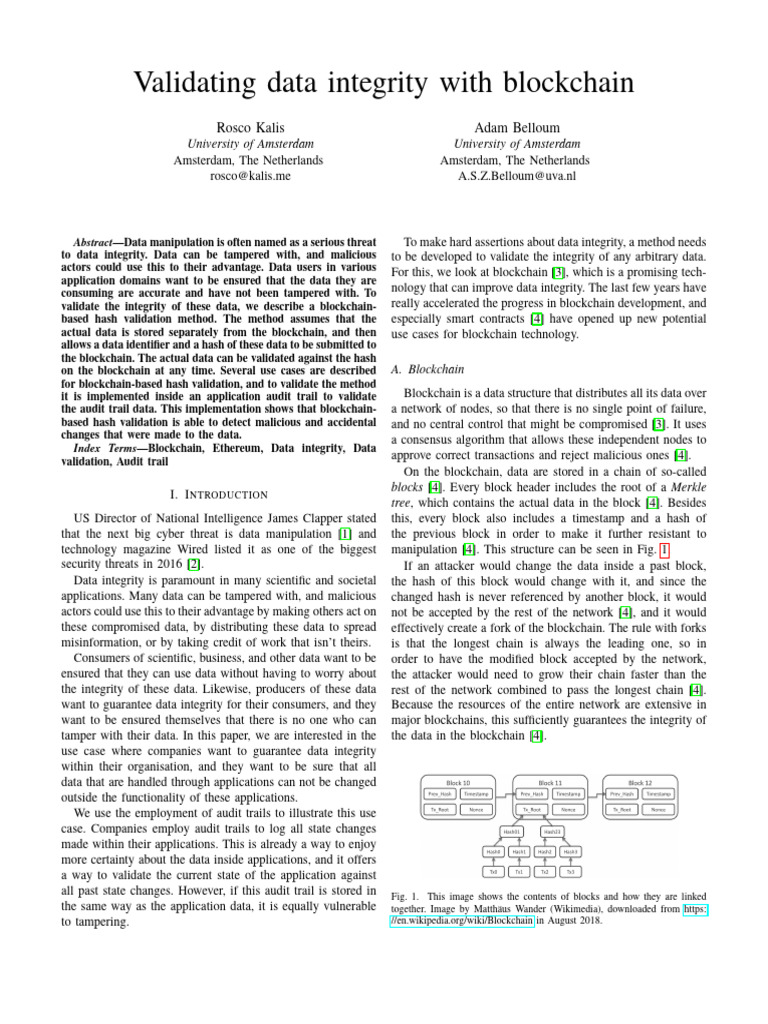 Validating Data Integrity With Blockchain UvA | PDF | Computer File | Identifier