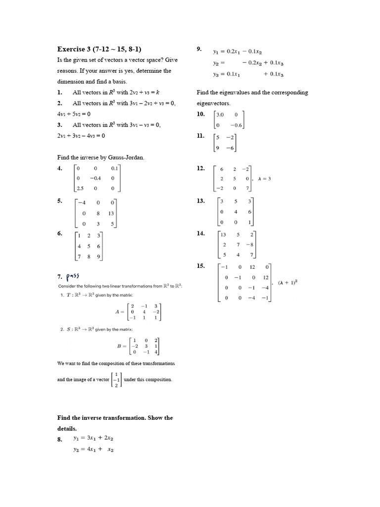 工數Exercise 3 | PDF | Eigenvalues And Eigenvectors | Vector Space