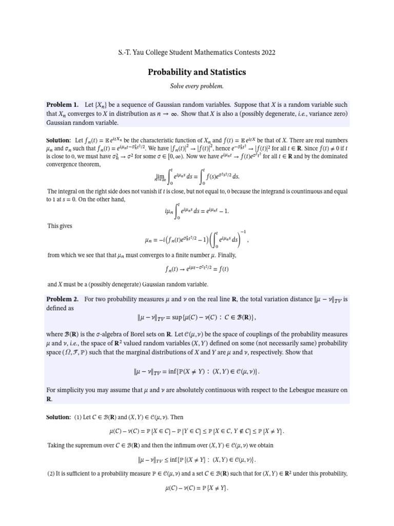 Probability and Statistics 22s Soln | PDF | Estimator | Bias Of An Estimator