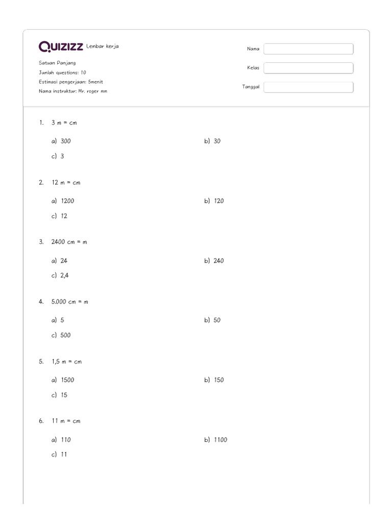Konversi Satuan Panjang: Latihan Soal | PDF