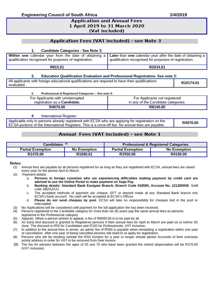 Standard Fees Schedule 2019-2020 | PDF | Payments | Banks