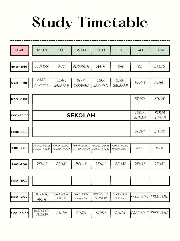 Minimal Study Timetable Planner PDF | PDF