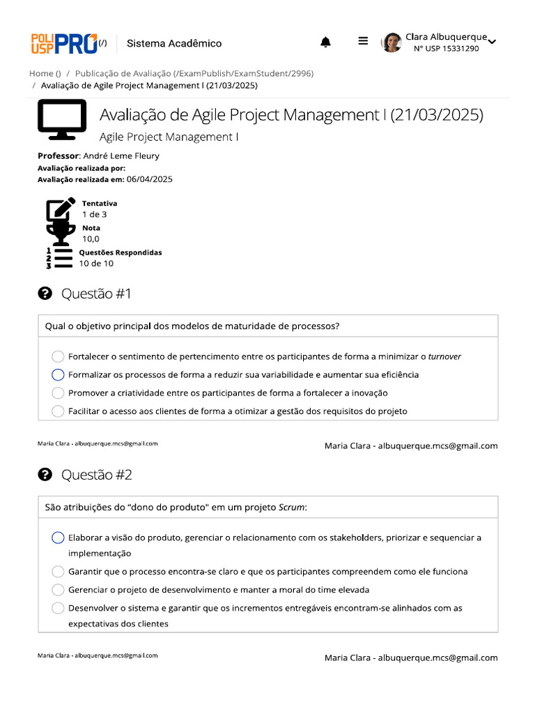 POLI USP PRO Avaliação de Agile Project Management I (21 - 03 - 2025) | PDF