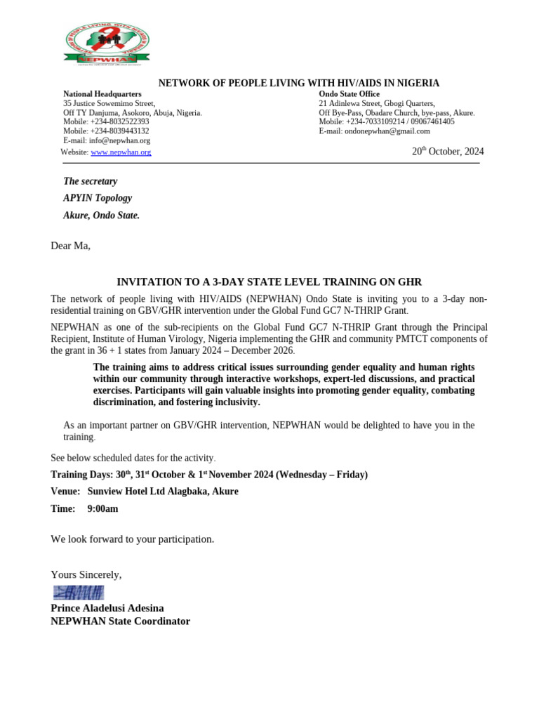 GHR Letter of Invitation (Apyin Secretary) | PDF