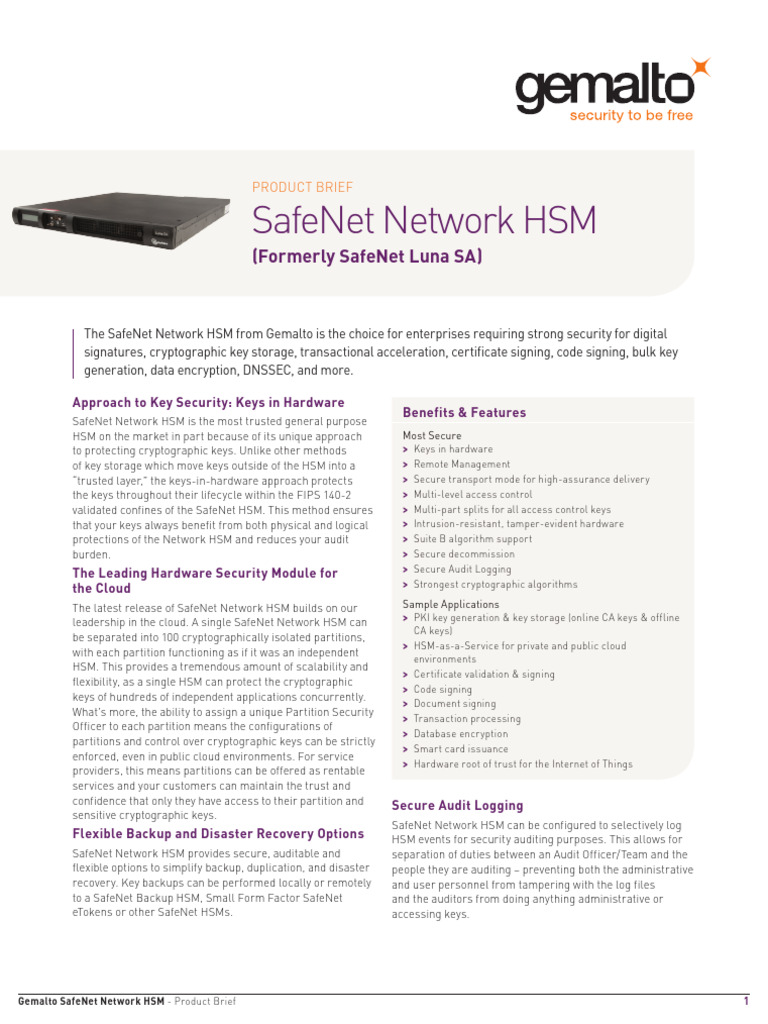 Gemalto SafeNet Network HSM Overview | PDF | Key (Cryptography ...
