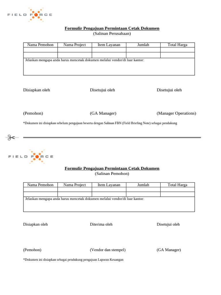 Formulir Permintaan Cetak Dokumen | PDF