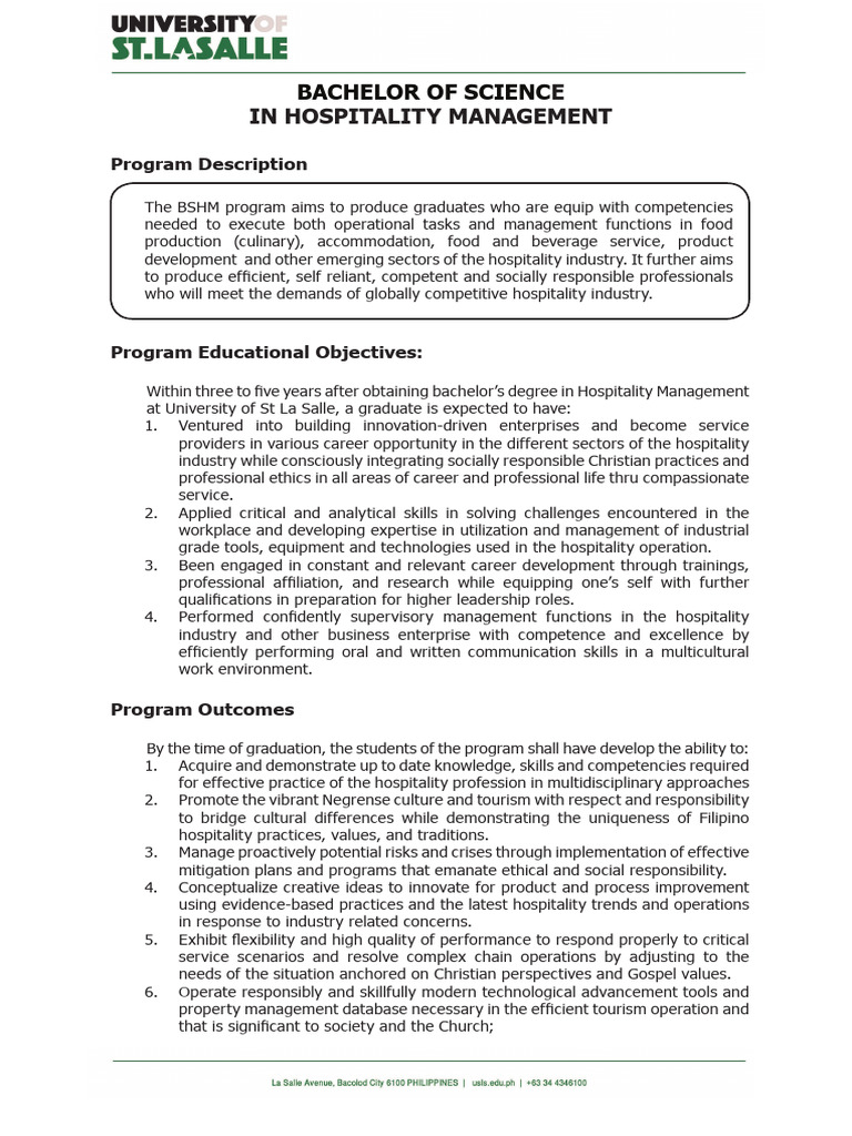 6.BS Hospitality Management | PDF | Entrepreneurship | Tourism