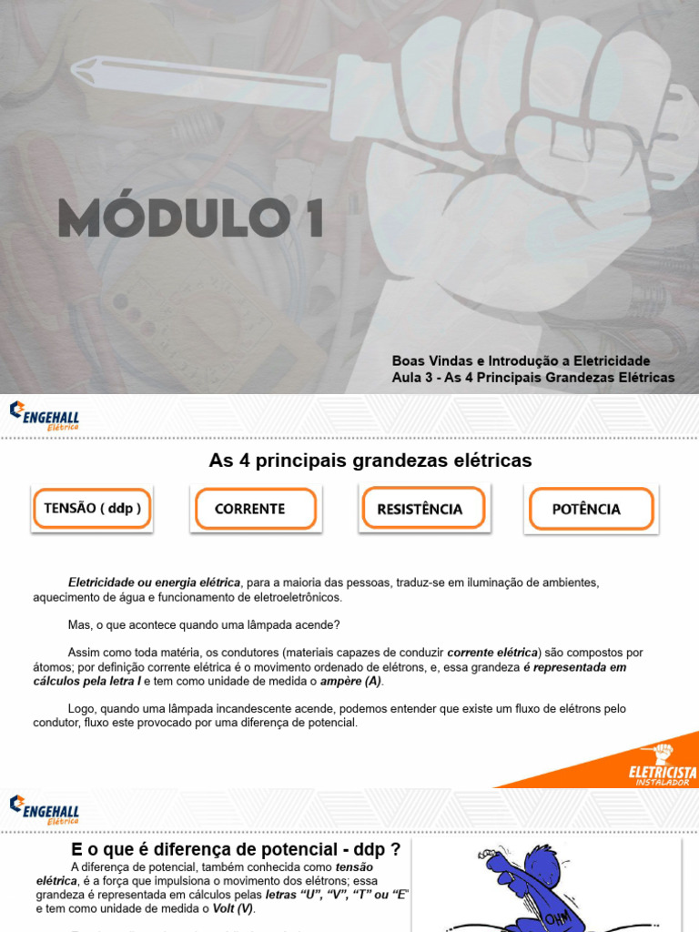 Modulo-1-Aula-3-As-4-Principais-Grandezas-Eletricas-tensao-corrente-resistencia-e-potencia | PDF ...