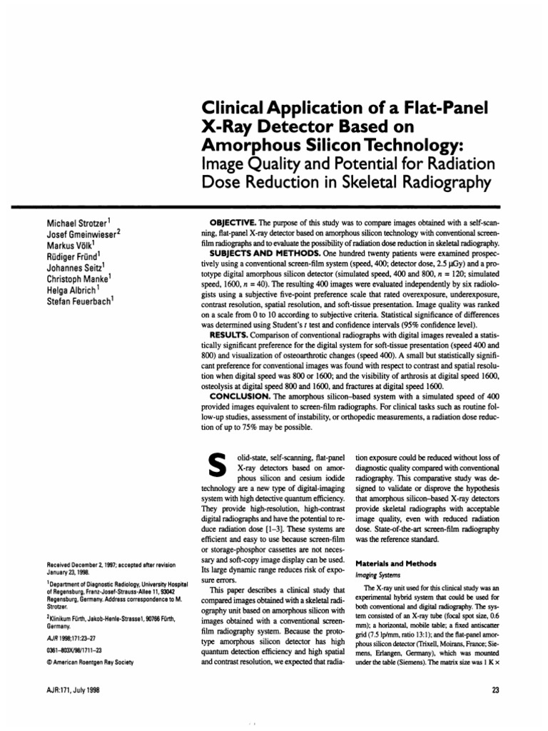 Flat Panel of Amorphous Silicon - Image Quality and Potential For Dose ...