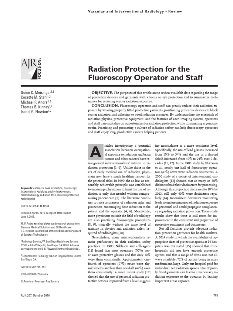 2016 - Radiation Protection For The Fluoroscopy Operator and Staff ...