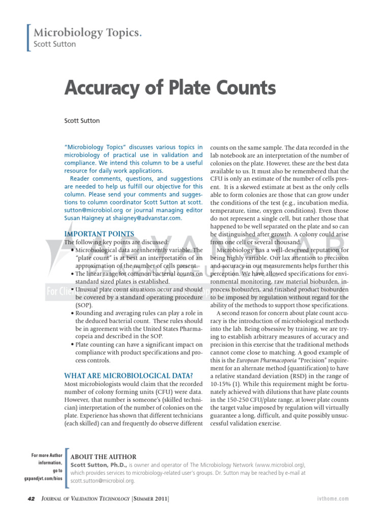 Accuracy in Microbial Plate Counts | PDF | Colony Forming Unit | Microscopy