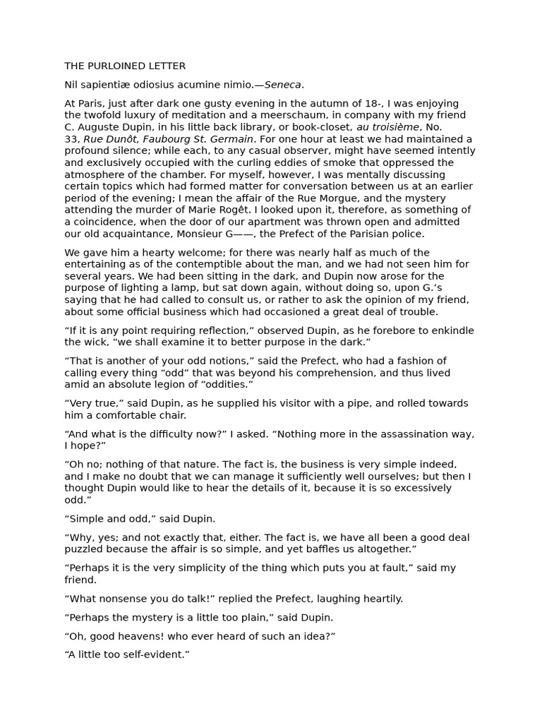 THE PURLOINED LETTER | PDF | Mathematics | C. Auguste Dupin