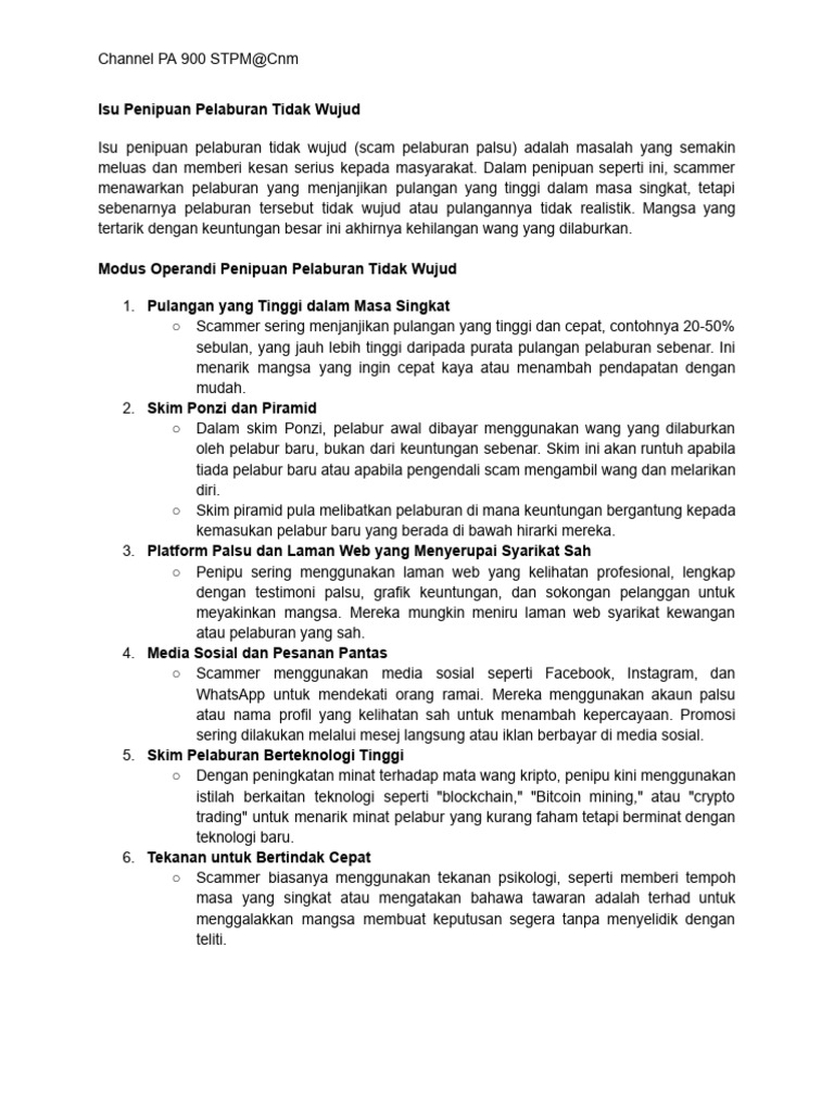 Isu Penipuan Pelaburan Tidak Wujud | PDF