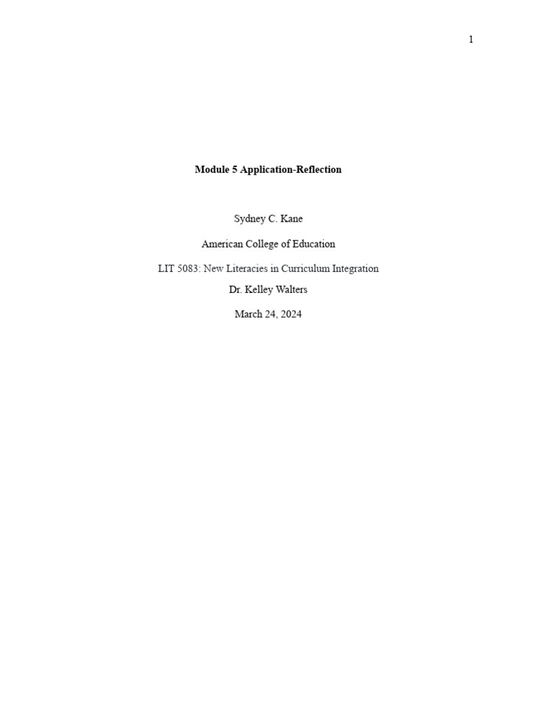 LIT5083 Module 5 Application-Reflection | PDF | Literacy | Teachers