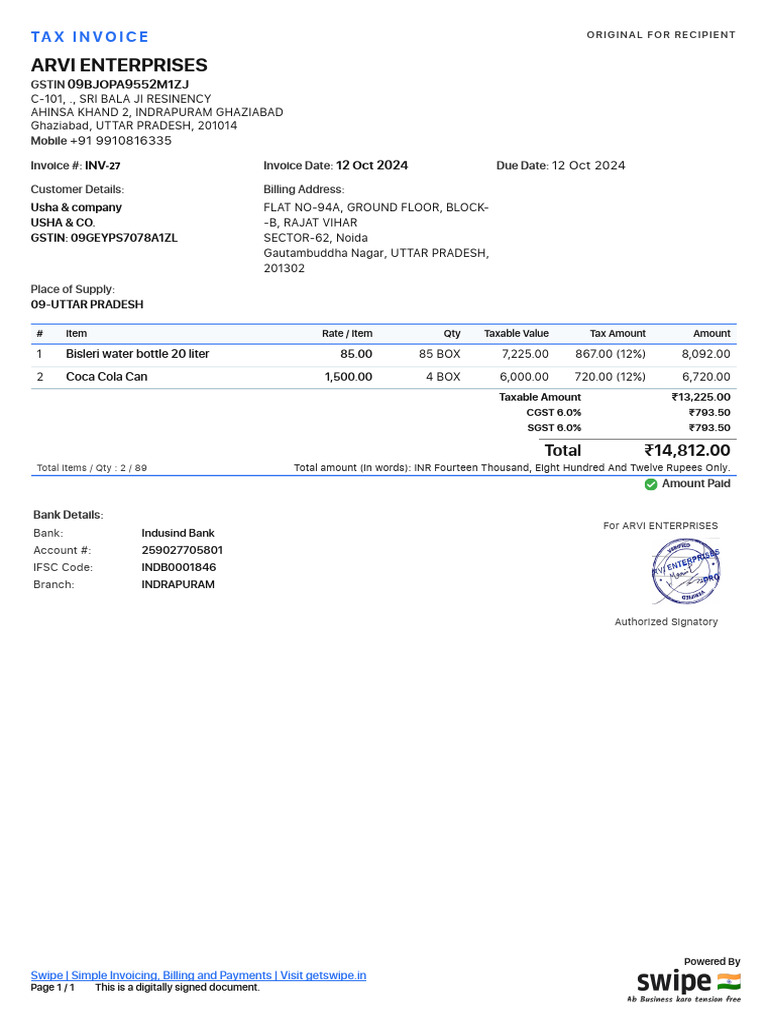 Invoice-ARVI ENTERPRISES-INV-2 - Edited | PDF | Public Finance | Taxation