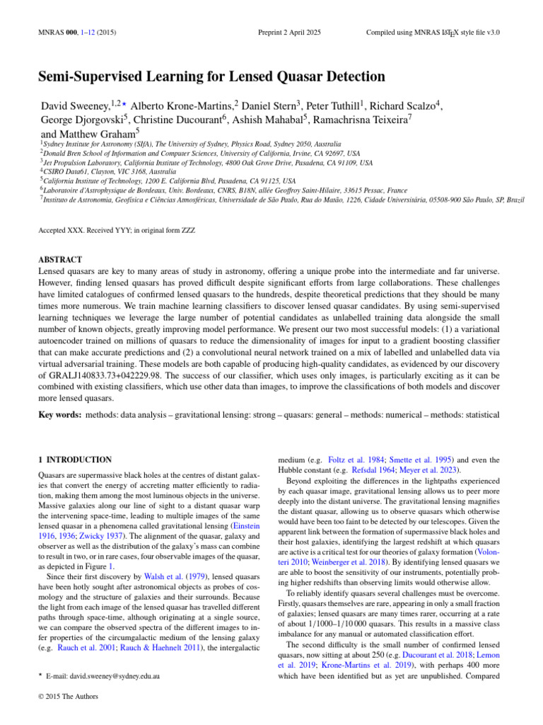 Semi-Supervised Learning for Lensed Quasar Detection | PDF | Quasar | Galaxy