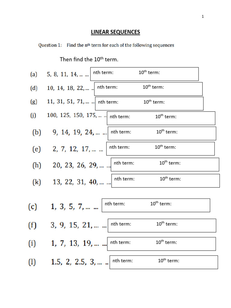 Increasing Linear Sequences Worksheet | PDF