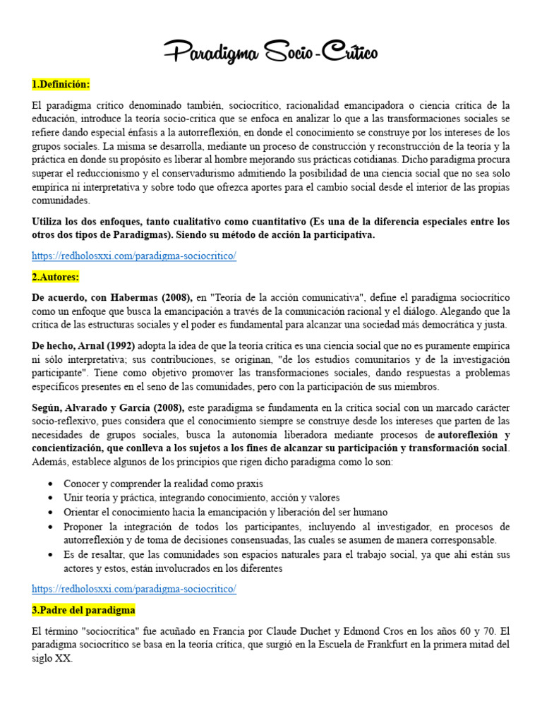 Definición y características del paradigma socio-crítico | PDF | La ...