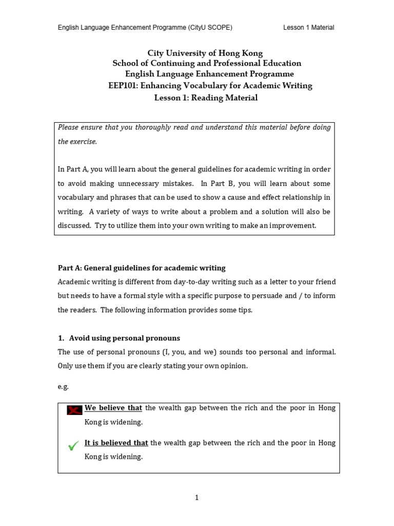 Academic Writing Vocabulary Guide | PDF | English Language