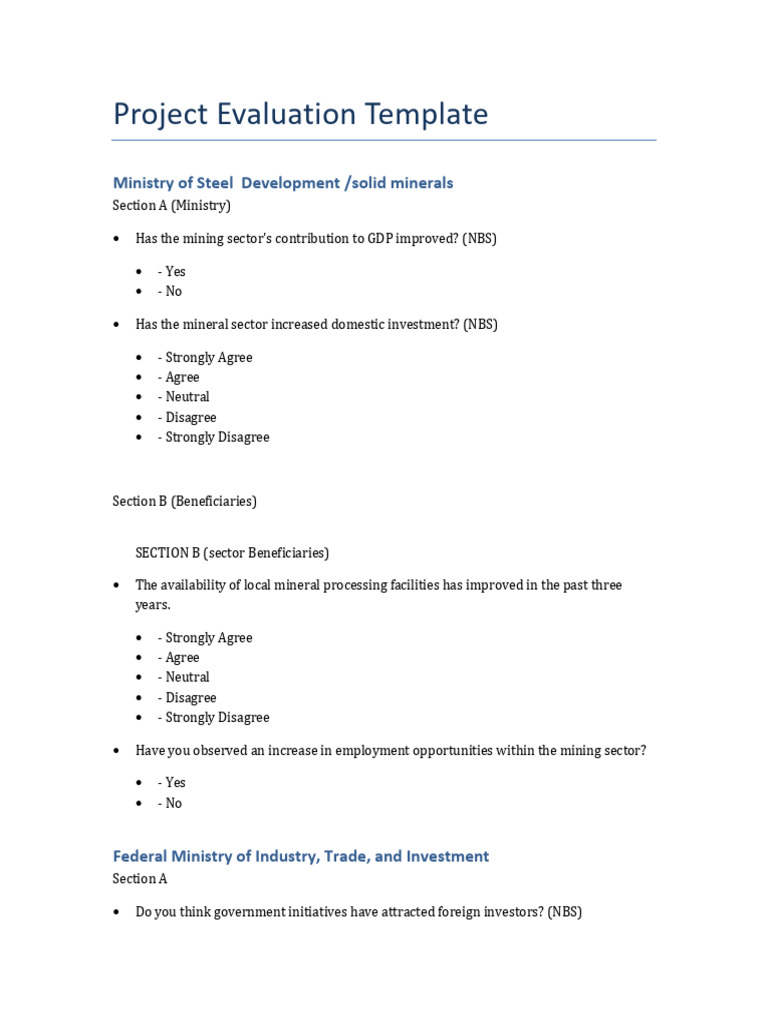 Beneficiries Questionaire Project - Evaluation - Template | PDF | Water ...
