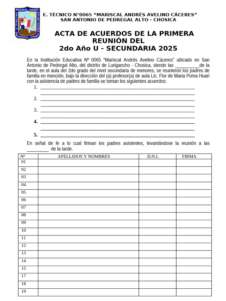 Acta de Reunión de PPFF | PDF