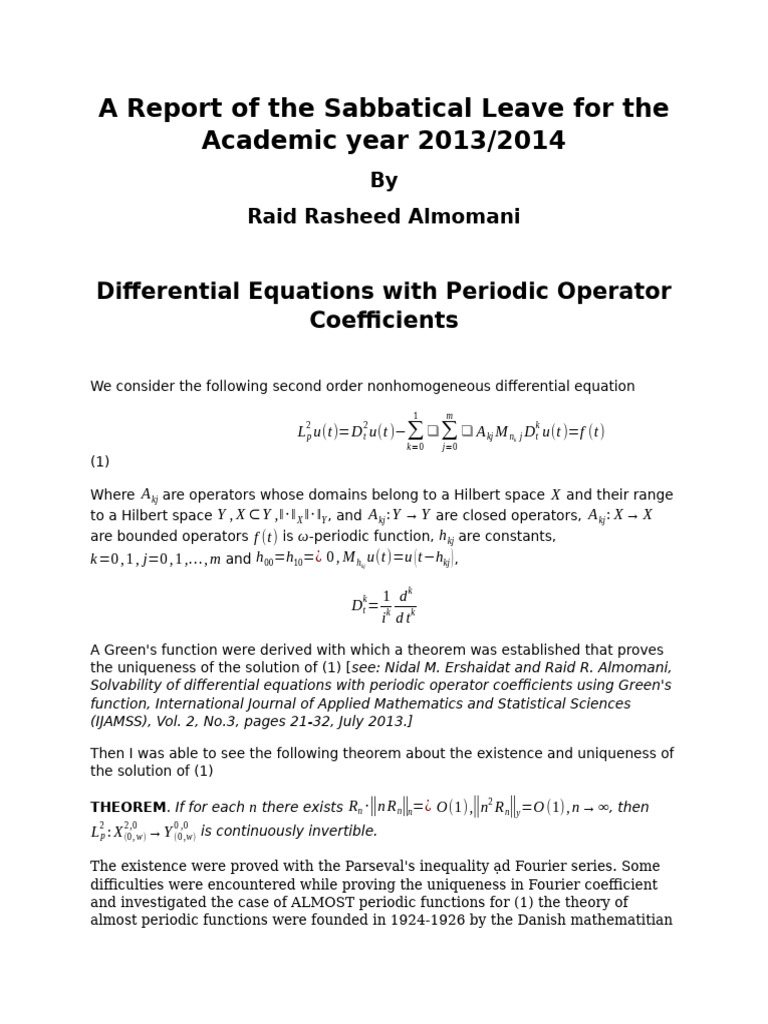 A Report of The Sabbatical Leave | PDF | Fourier Transform | Fourier Series
