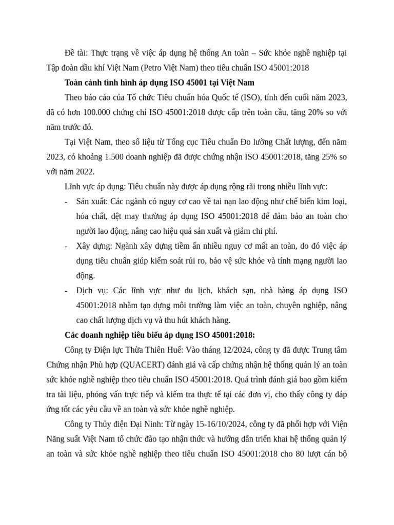 Toàn cảnh tình hình áp dụng ISO 45001 tại Việt Nam | PDF