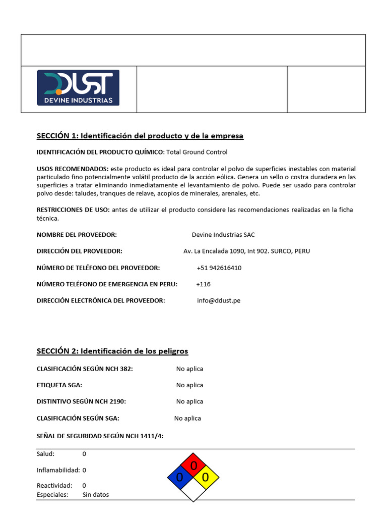 Hoja de Seguridad Total Ground Control | PDF | Materiales