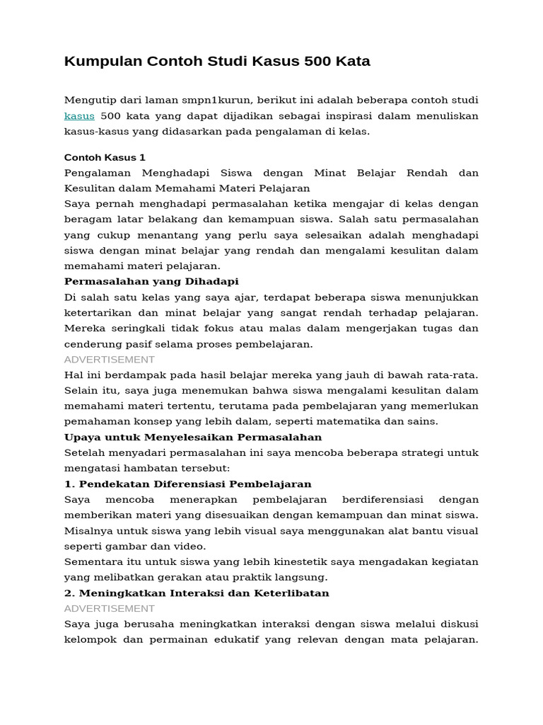 Kumpulan Contoh Studi Kasus 500 Kata | PDF