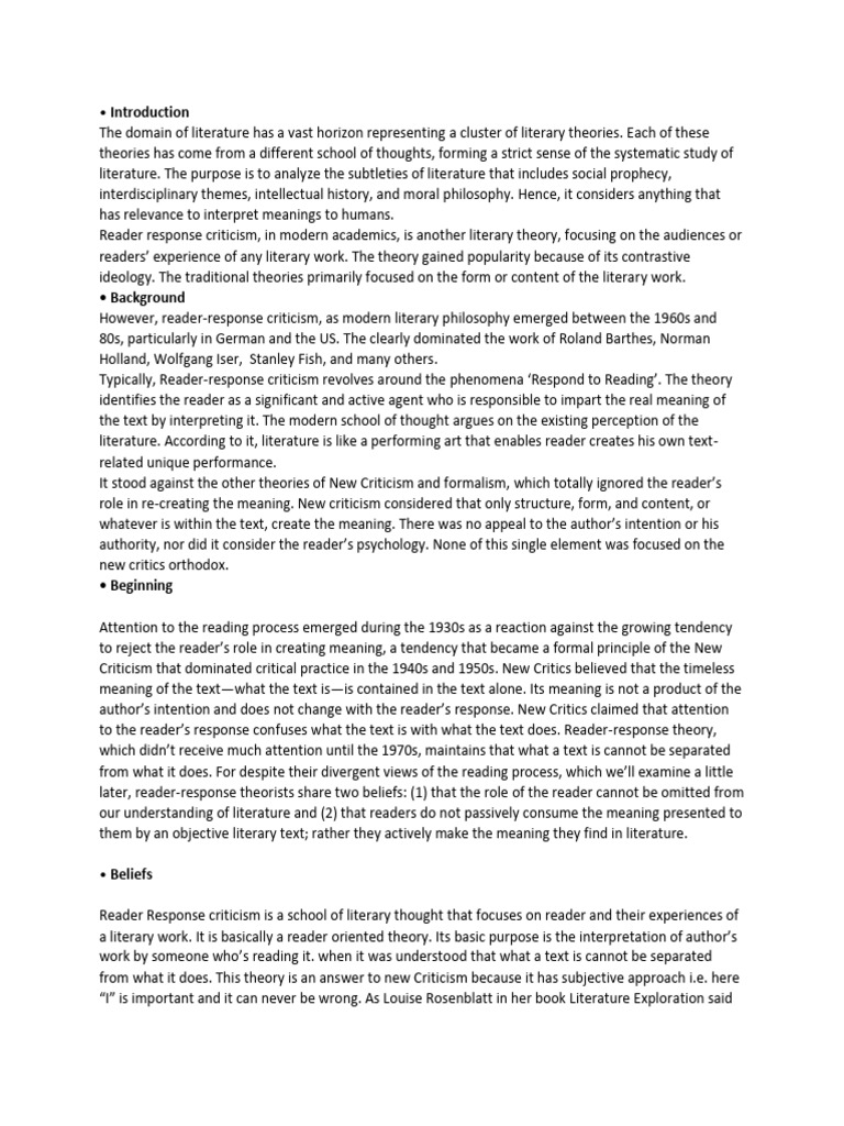 Reader Response Theory | PDF | Psychology | Cognition