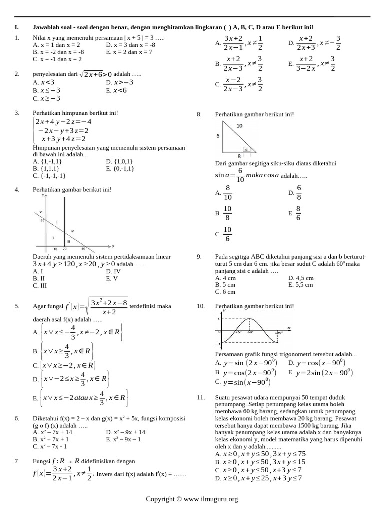Soal MTK Wajib Kelas XII | PDF