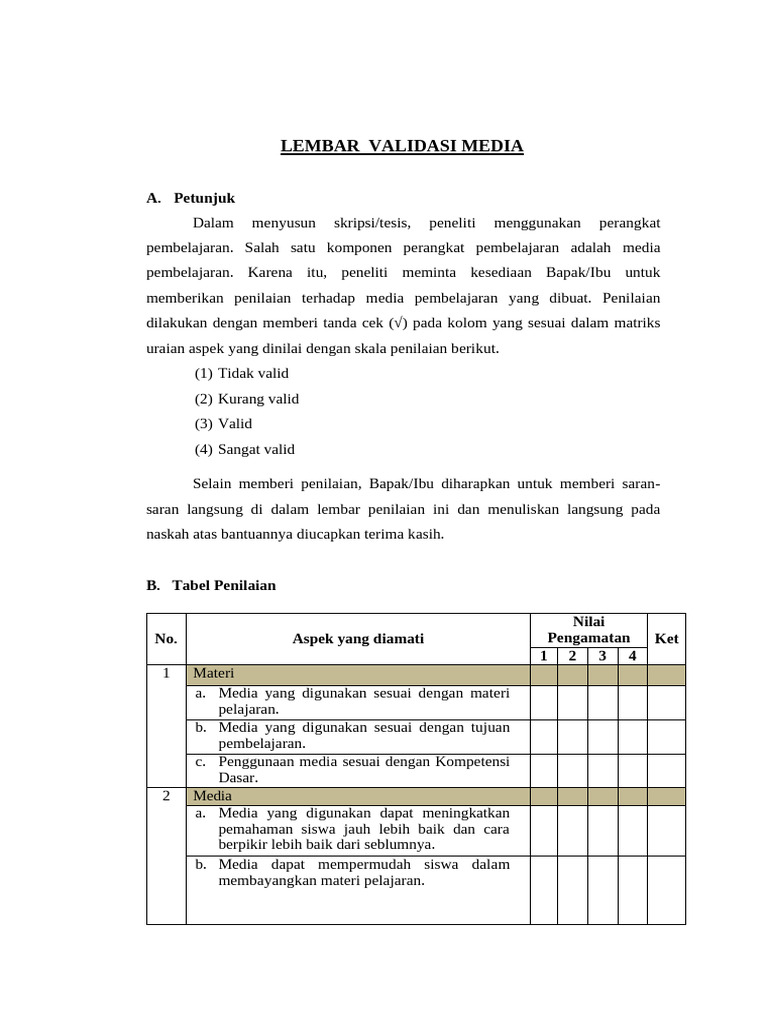Lembar Validasi Media Mega | PDF